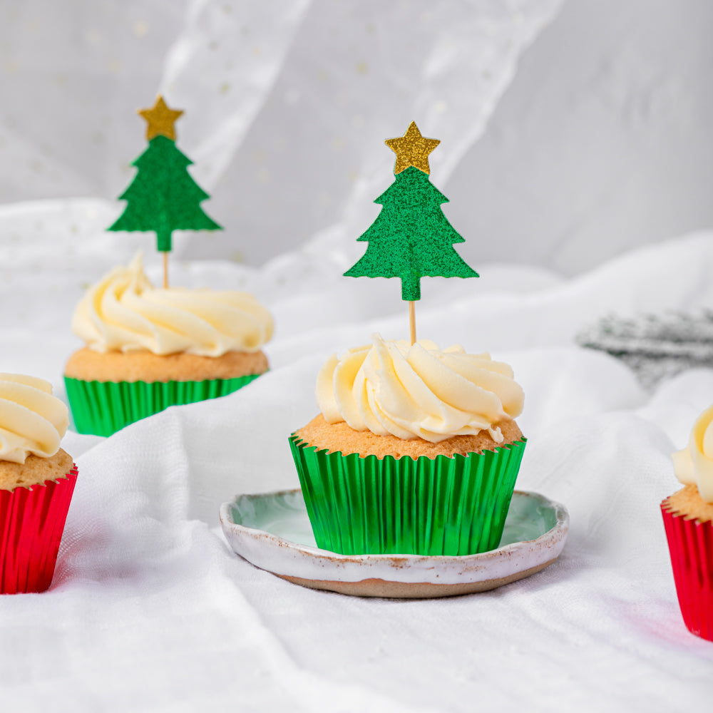 Glitter Christmas Tree Cupcake Toppers Green – Anniversary House