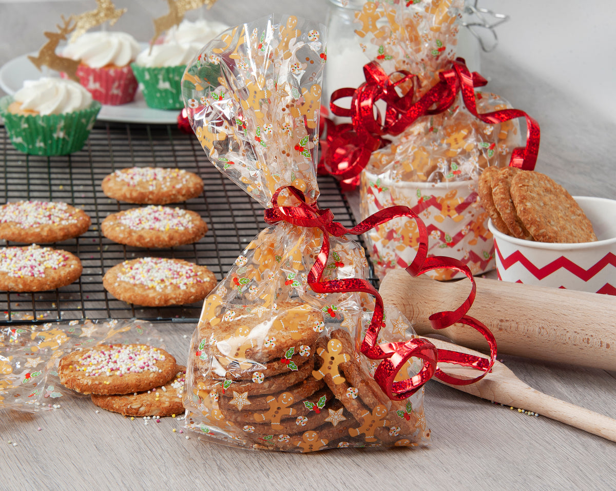 Gingerbread Pattern Cello Treat Bags with Twist Ties – Anniversary House