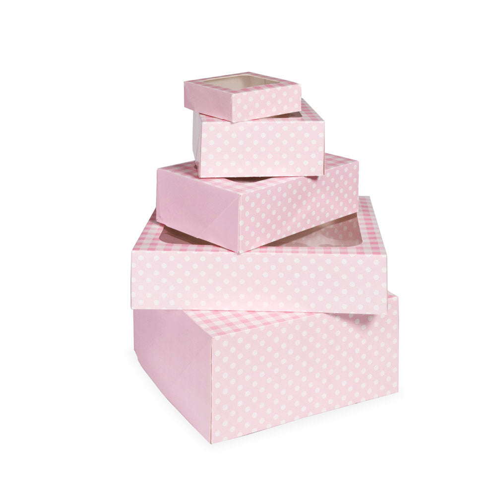 Pink Gingham Square Treat Boxes with Window – Anniversary House